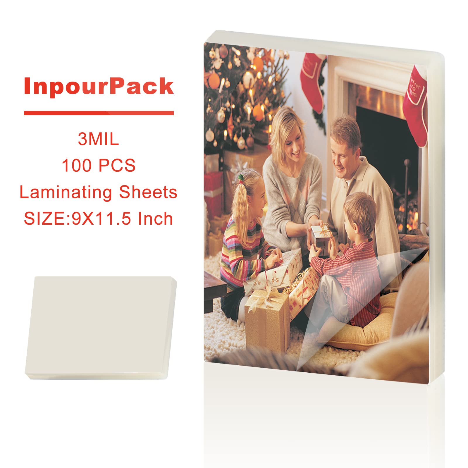 [3mil 100 Pack] InpourPack Laminating Pouches, 3 Mil Clear Thermal Laminating Pouches 9 x 11.5 Inch Laminating Sheets for Laminator, Holds 8.5 x 11 Inch Sheets