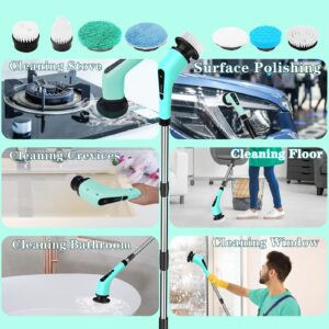 Electric Spin Scrubber, Cordless Bathroom Scrubber with Long Handle, Shower Scrubber for Cleaning with 7 Brush Heads, Power Wall Scrubber Suitable for Cleaning Wall, Kitchen, Bathroom， Window, Floor