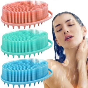 silicone body brush, exfoliating body scrubber, silicone body scrubber loofah, silicone bath brush, soft exfoliating body bath shower scrubber brush for kids and adults all kinds of skin -3 pack