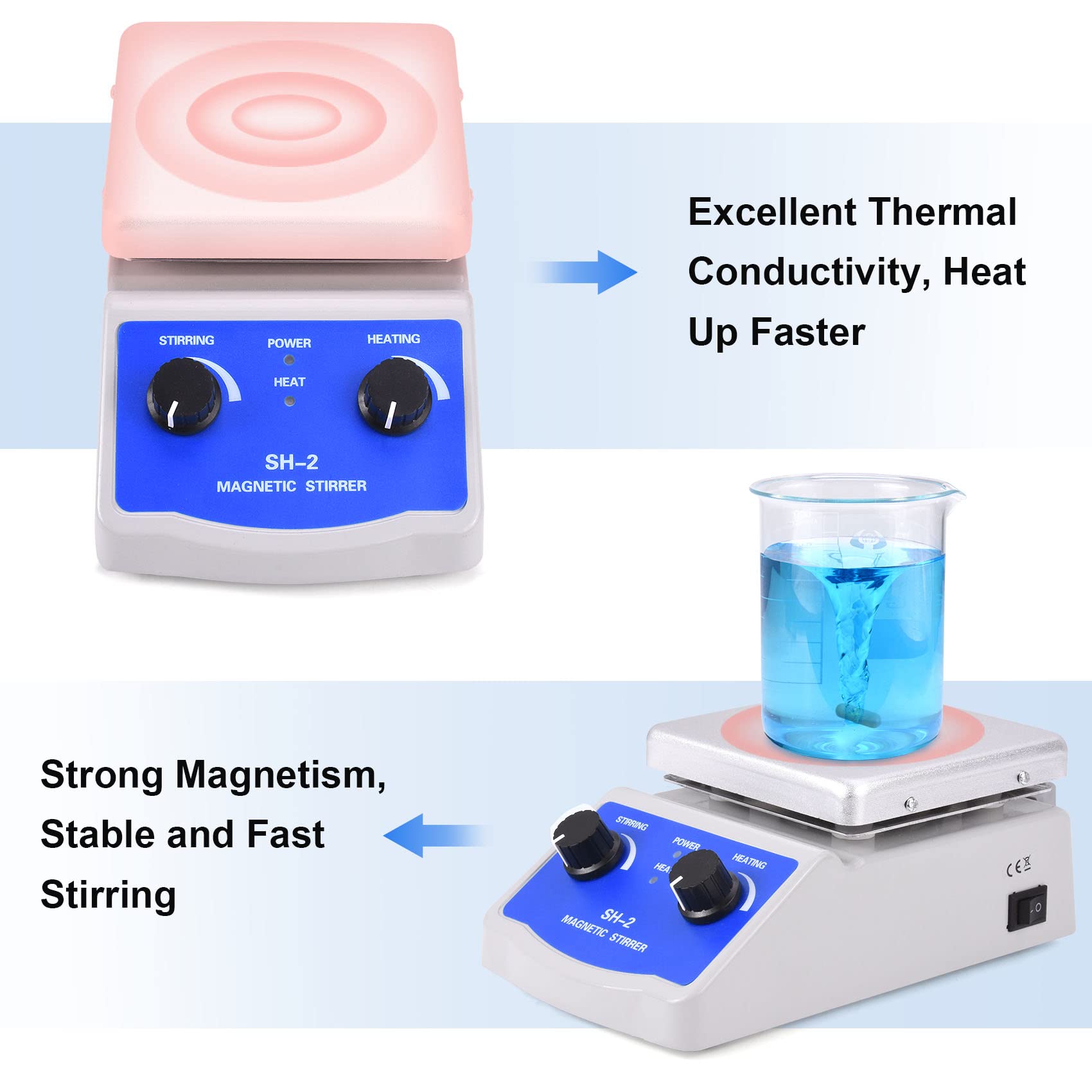 Slendor Magnetic Stirrer SH-2 Hot Plate Mixer Max 520℉ Lab Hotplate Stirrer 2000 RPM Stir Plate with Thermometer, Stirrer Bar and Support Stand