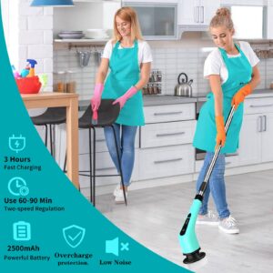 Electric Spin Scrubber, Cordless Bathroom Scrubber with Long Handle, Shower Scrubber for Cleaning with 7 Brush Heads, Power Wall Scrubber Suitable for Cleaning Wall, Kitchen, Bathroom， Window, Floor