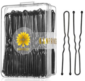 kanprincess 100pcs 2.4inch u shaped hair pins,black bobby pins for all hair types,hair pins for women,pain-free u pins for buns with box（black）