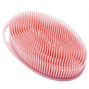 silicone body brush, exfoliating body scrubber, silicone body scrubber loofah, silicone bath brush, soft exfoliating body bath shower scrubber brush for kids and adults all kinds of skin (pink)