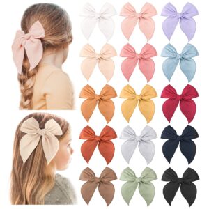 niceye pack of 15 fable girls hair bows cotton linen alligator hair clips or little girls toddlers kids neutral handmade hair accessories - 5.5” bow