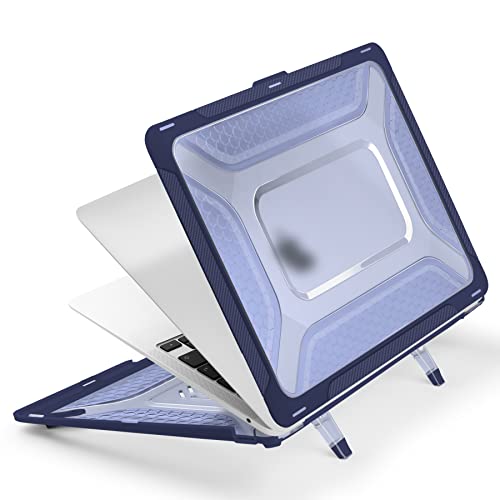 Batianda Protective Case for MacBook Air 13 inch 2021 2020 Release A2337 M1 A2179 A1932 with Touch ID,Heavy Duty Honeycomb Hard Shell with Slim TPU Bumper and Fold Kickstand & Keyboard Cover,Navy Blue