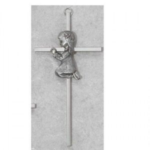 the christian world 6" chldrens all silver plate hanging nursery wall w praying vbn-fh-1543