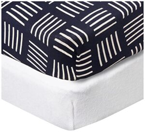 honestbaby 2-piece organic cotton printed & terry changing pad cover set, sketchy square dark navy, one size