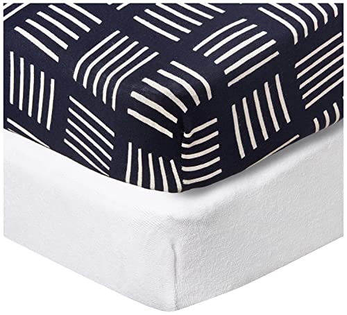 HonestBaby 2-Piece Organic Cotton Printed & Terry Changing Pad Cover Set, Sketchy Square Dark Navy, One Size