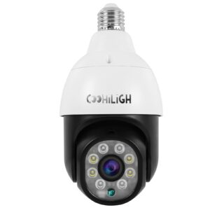 coohiligh wireless security camera,5mp 8x zoom e27 bulb sockets 2.4ghz wifi ip65 waterproof camera with ptz color night vision, two -way audio, motion detection alarm, cloud & sd card storage (black)