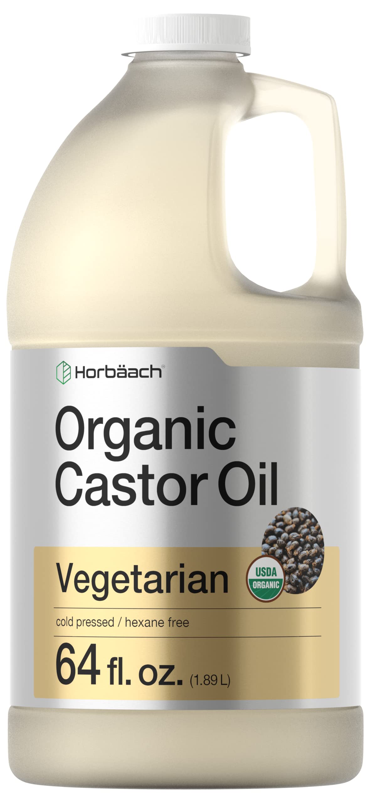 Horbäach Organic Castor Oil 64 fl oz | for Topical Use and Hair | Cold Pressed, Hexane Free | Vegetarian, Non-GMO