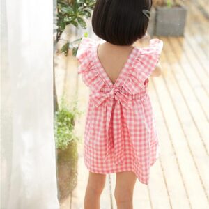 AGQT Baby Girls Plaid Dress Gingham Fly Sleeve Backless Summer Dresses Spring Smocked Birthday Easter Dresses Pink Size 12-18 Months