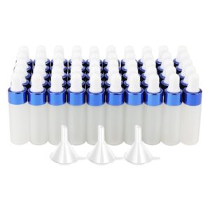 kesell 50 pack dropper bottles 5ml frosted glass sample bottles refillable essential oil dropper bottle perfume cosmetic liquid sample bottle with 3 funnels, blue cap