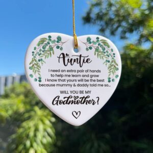 Godmother Ornaments Keepsake Gifts from Goddaughter Godson Godchild Baby, Will You Be My Godmother, Birthday Christmas Mother's Day Pregnancy Announcement Plaque Sign Gifts for Godmother to Be