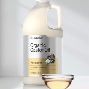 Horbäach Organic Castor Oil 64 fl oz | for Topical Use and Hair | Cold Pressed, Hexane Free | Vegetarian, Non-GMO