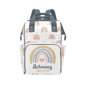 cowcute blue rainbow arch - personalized diaper bags custom name multifunction waterproof mommy backpack nappy bag