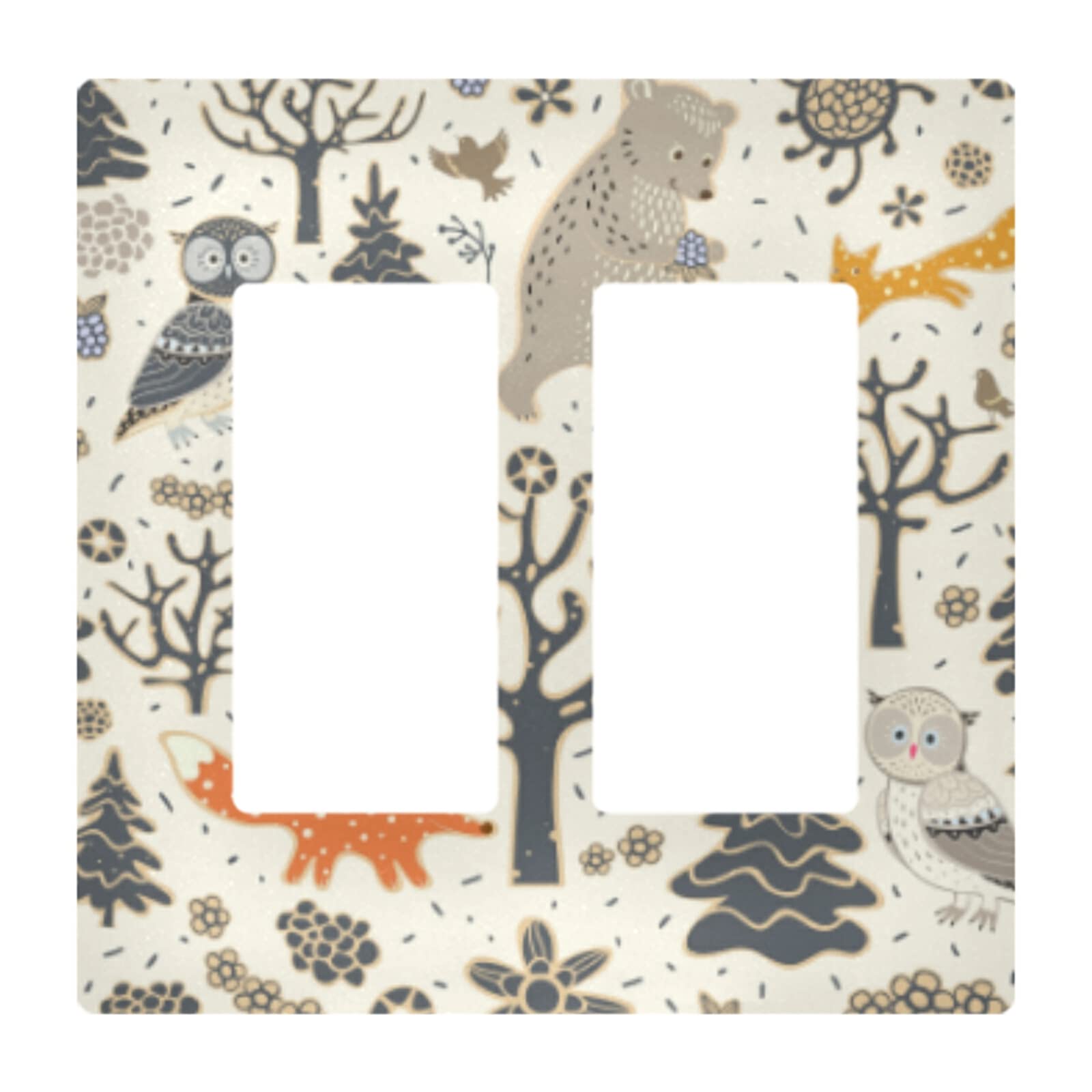 Winter Forest Animals Wall Plate Cover Size 3-Gang 4.6" x 6.5" Single Rocker Switch Plates Kids Decorative Nursery Teen Toddler Room Bedroom Bathroom Decor