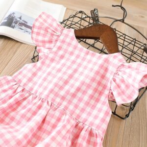 AGQT Baby Girls Plaid Dress Gingham Fly Sleeve Backless Summer Dresses Spring Smocked Birthday Easter Dresses Pink Size 12-18 Months