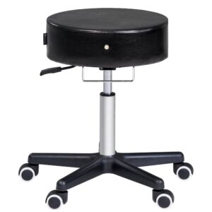 master massage glider ergonomic round swivel adjustable rolling hydraulic stool barber dental chair in black for therapist, clinic, tattoo, spas, facial, beauty, lash, salons, home, studio, office