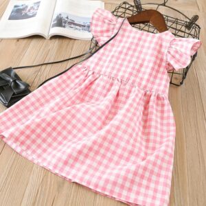 AGQT Baby Girls Plaid Dress Gingham Fly Sleeve Backless Summer Dresses Spring Smocked Birthday Easter Dresses Pink Size 12-18 Months