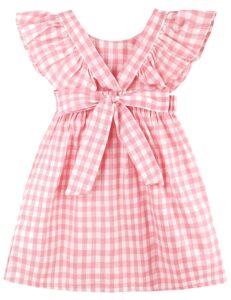 agqt baby girls plaid dress gingham fly sleeve backless summer dresses spring smocked birthday easter dresses pink size 12-18 months