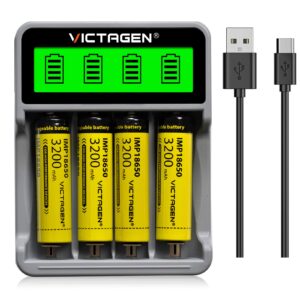 18650 battery charger combo 3.7v, victagen universal smart chargers for rechargeable li-ion batteries 26650 22650 21700 14500 10440 rcr123, ni-mh ni-cd aa aaa c