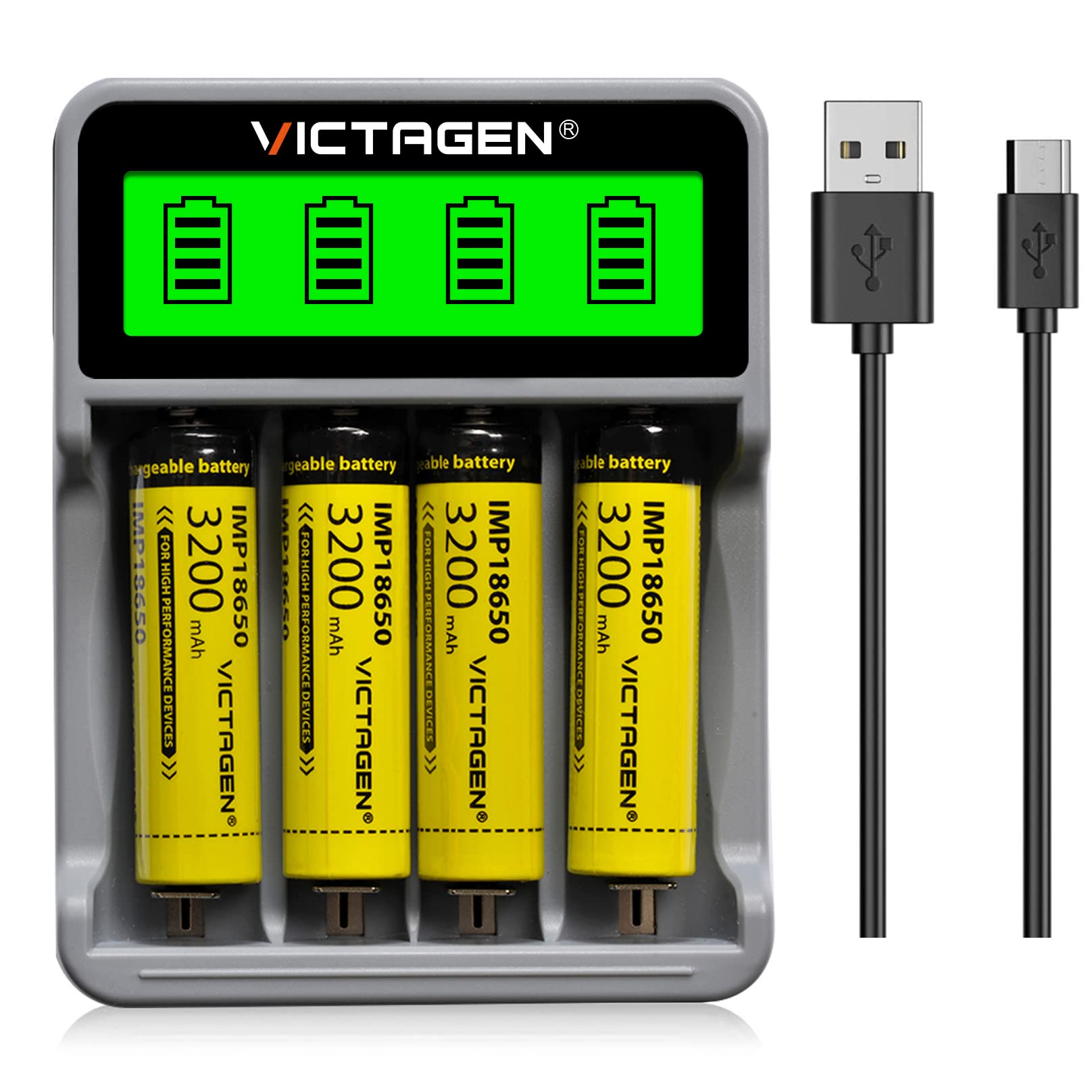 18650 Battery Charger Combo 3.7V, VICTAGEN Universal Smart Chargers for Rechargeable Li-ion Batteries 26650 22650 21700 14500 10440 RCR123, Ni-MH Ni-CD AA AAA C