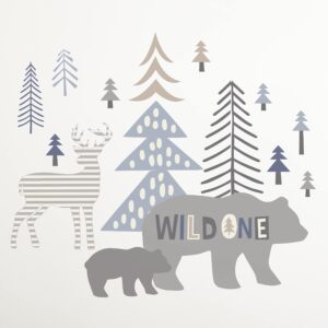 levtex baby - logan resuable wall decal - bears, deer, trees - grey, taupe, navy, blue - nursery accessories - size: 36 x 33 in.