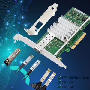 10Gb Network Card Single SFP+ Port PCIE x8 Ethernet Converged Server Adapter NIC Compatible Intel X520-DA1 82599EN Chip Support Windows 7/8/10/11/Visa,Server/Linux/VMware