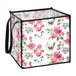 roses cats storage bin collapsible toy storage basket cube laundry basket waterproof nursery hamper with handles for nursery kids girls bedroom boys clothes laundry decor