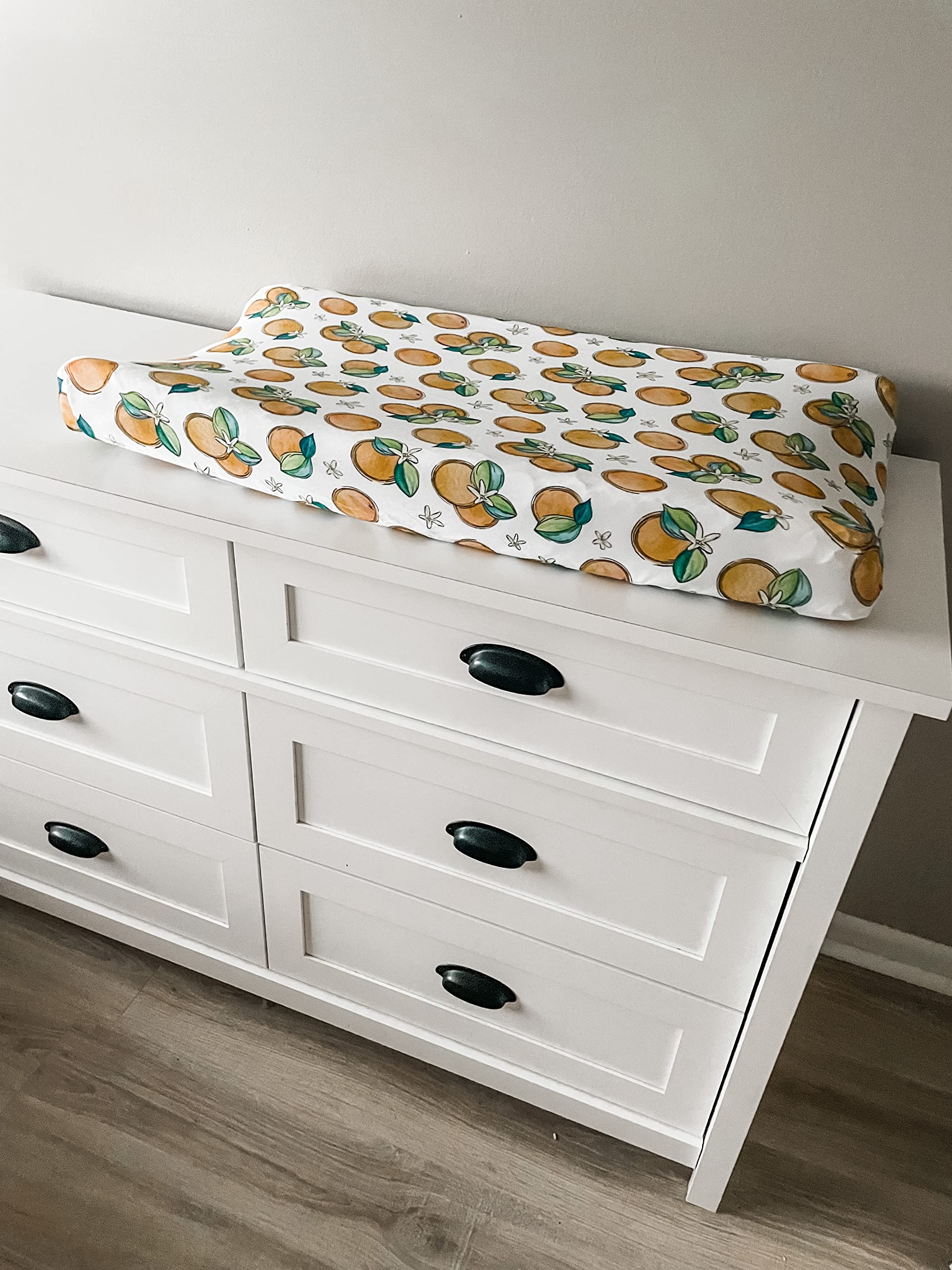 Orange Blossom Fitted Changing Pad Cover, Made from Viscose from Bamboo and Spandex Material, Fits Standard Changing Pad, by Florida Kid Co.