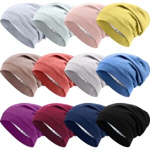 12 pcs satin sleep cap silk bonnet beanie hat bulk night hair cap cover for sleeping women curly hair (fresh colors)