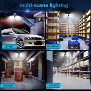 TANBABY 2 Pack LED Garage Lights, Total 30000LM Deformable Best Garage Light Ceiling LED Shop Lights, 150W E26/E27 LED Light Garage Lighting with 6+1 Adjustable Panels Garage Bulb for Basement, Attic