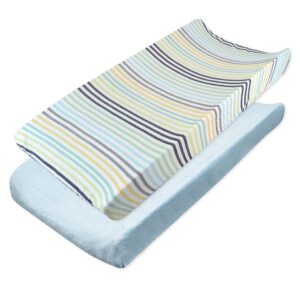 honestbaby 2-piece organic cotton printed & terry changing pad cover set, rainbow stripe blues, one size (d2bdr)