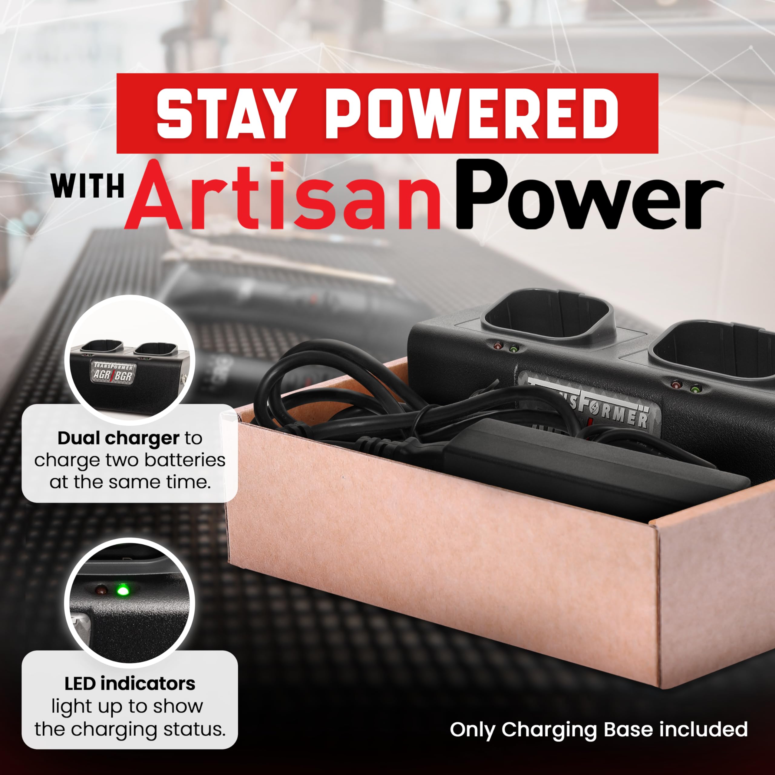 Artisan Power Dual Battery Charger for Andis PowerGroom | Best for AGR and BGR Series Clippers | Durable Connectors, LEDs Status and a Powerful DC Power Supply | Charges 2 Batteries at Once