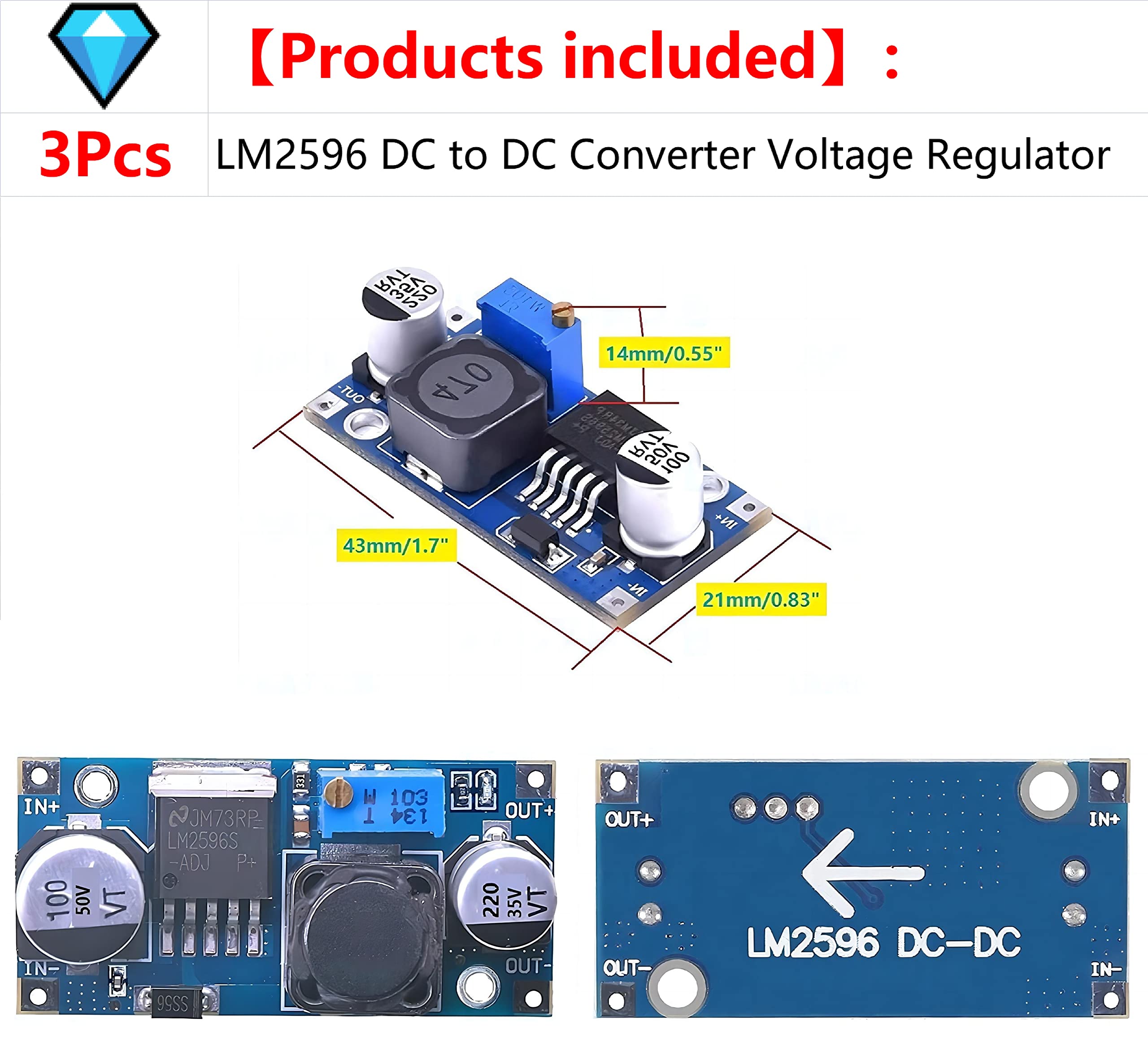 WWZMDiB LM2596 Voltage Regulator DC to DC Converter 3.2-35V to 1.25-30V Buck Converter (3Pcs)