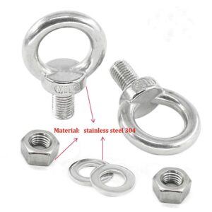 JY-MARINE Lifting Eye Bolts 304 Stainless Steel Heavy Duty Screw Bolt Male Thread Machinery Shoulder Lifting Ring Eye Bolt with Lock Nuts and Flat Washers,2Pcs (M12)