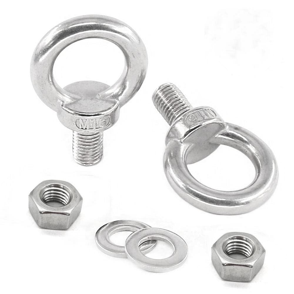 JY-MARINE Lifting Eye Bolts 304 Stainless Steel Heavy Duty Screw Bolt Male Thread Machinery Shoulder Lifting Ring Eye Bolt with Lock Nuts and Flat Washers,2Pcs (M12)