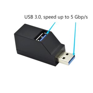 SHANFEILU USB Hub 90 Degree Splitter 3 Port USB 3.0 Adapter Portable Powered Data USB Hub High Speed Transfer for PC Laptop USB Flash Drives Black