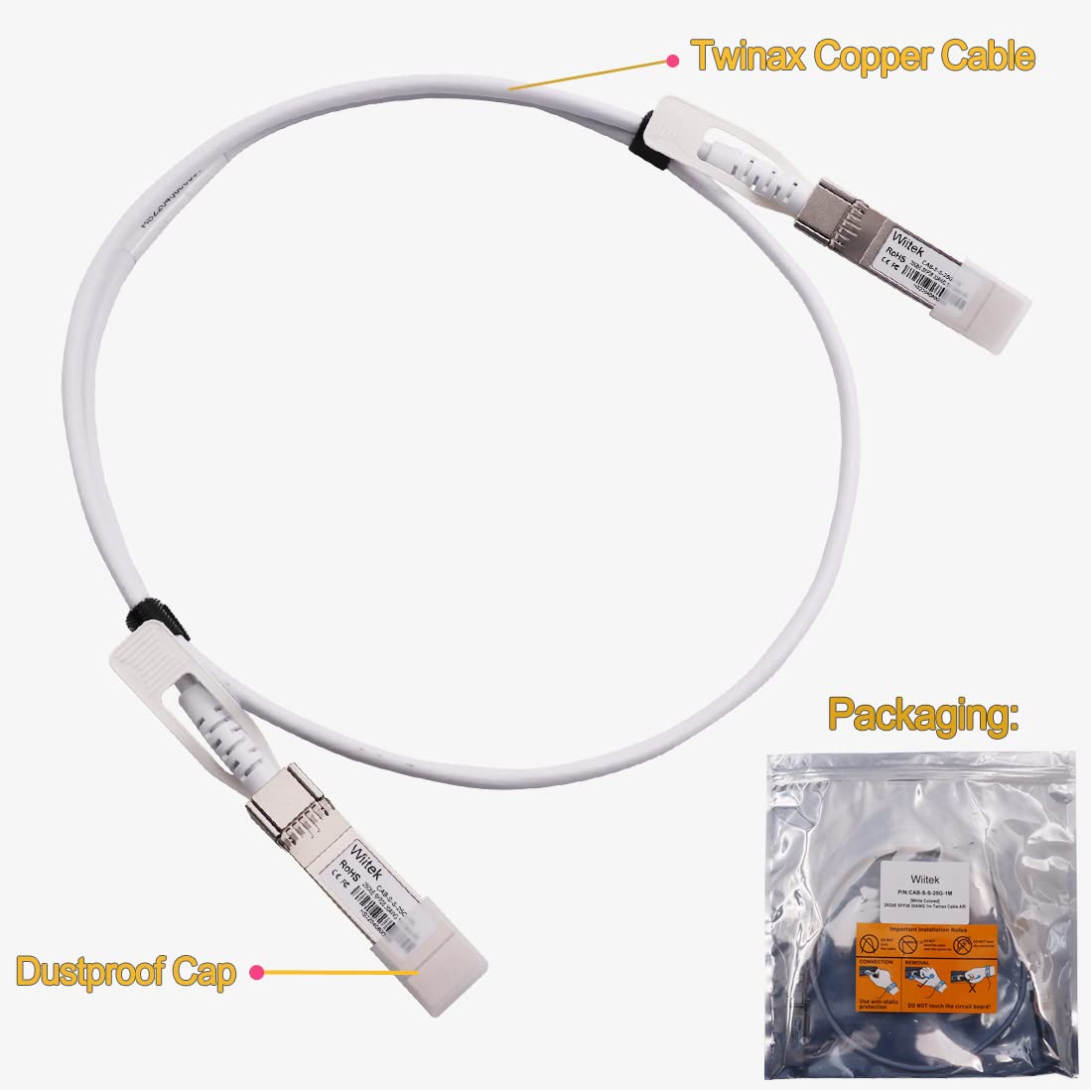 [White Colored] 25GbE SFP28 DAC Twinax Cable, 3.0 Meter 25GBASE-CR SFP28 Passive Copper Cable, Compatible for Mellanox MCP2M00-A003, Netgear, Supermicro,TP-link, Open Source Switches