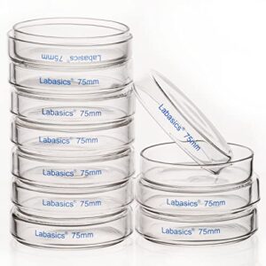 labasics 10pk glass petri dishes, 75x15 mm autoclavable borosilicate glass cell culture dishes petri dishes with clear lid for laboratory