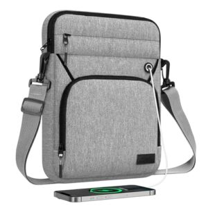 moko 9-11 inch tablet sleeve bag, fits new ipad air/pro 11 inch 2024,ipad air 5/4th 10.9,ipad 9/8/7th 10.2,ipad 10th gen 10.9,tab s9 11,multifunctional bag with shoulder and headphone port, light gray