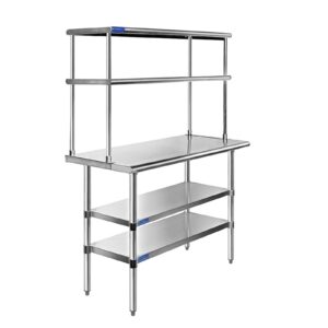 amgood 18" x 48" stainless steel table with 2 shelves + overshelf | commercial & residential kitchen laundry garage utility bench | nsf metal prep table