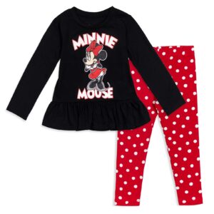 disney minnie mouse infant baby girls graphic t-shirt and leggings outfit set black/red 18 months