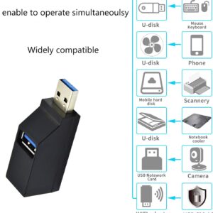 SHANFEILU USB Hub 90 Degree Splitter 3 Port USB 3.0 Adapter Portable Powered Data USB Hub High Speed Transfer for PC Laptop USB Flash Drives Black