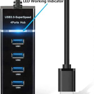 SHANFEILU USB 3.0 Hub Splitter USB Extender 4-Port Hub Data 5Gbps with 11.8'' Extended Cable & LED Indicator for PC,Mac,Flash Drive,Mobile HDD,Laptop,Printer