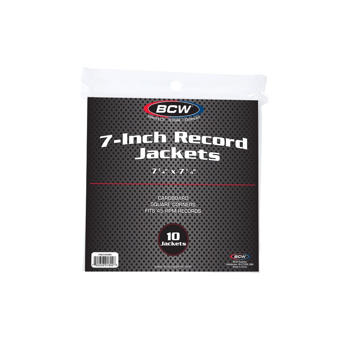 BCW 7 Inch Record Paper Jacket - No Hole - Black (10 CT) | Heavy 20-Point Cardboard Jacket Covers | Perfect for 45 RPM Record Protection and Storage | Archival Quality Record Jackets