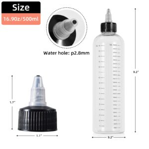 driew Applicator Bottles for Hair, 16.9oz Hair Squeeze Bottle Twist-On Top Tip Cap with Ratio Graduated Scale Color Applicator Bottle Hair Dye Bottle Pack of 2