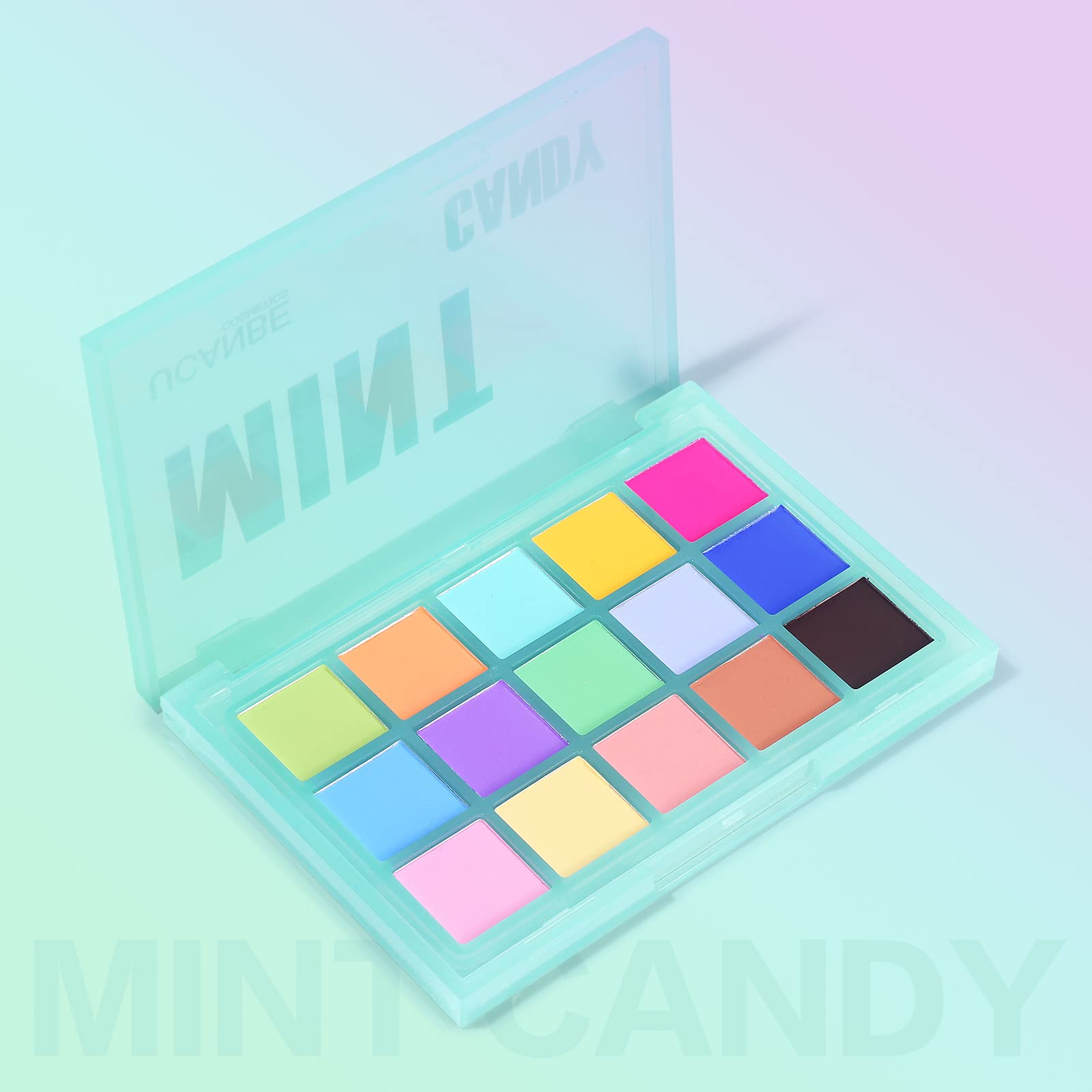 UCANBE Colorful Matte Makeup Eyeshadow Palette, 15 Shades Vibrant MACARON Pastel Eye Shadow Pallet, High Pigmented Blendable Rainbow Make Up Plattet Kit - Mint Candy