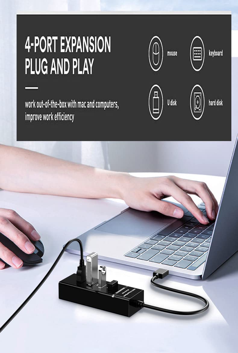 SHANFEILU USB 3.0 Hub Splitter USB Extender 4-Port Hub Data 5Gbps with 11.8'' Extended Cable & LED Indicator for PC,Mac,Flash Drive,Mobile HDD,Laptop,Printer