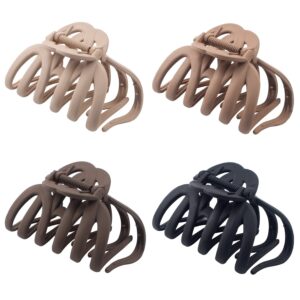 4 pieces 3.5'' large octopus claw clips for thick long hair, big hair clips for women, strong hold hair claw clips, matte non-slip jaw hair clips (neutral color)